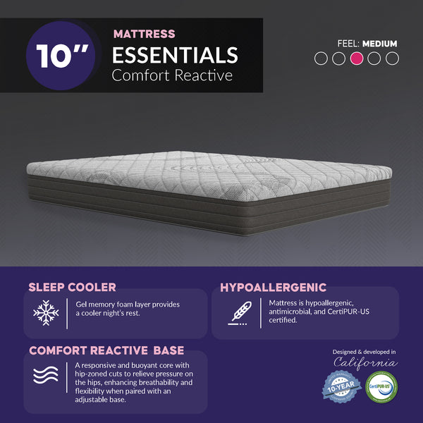 10” Bliss Gel Memory Foam Mattress Medium