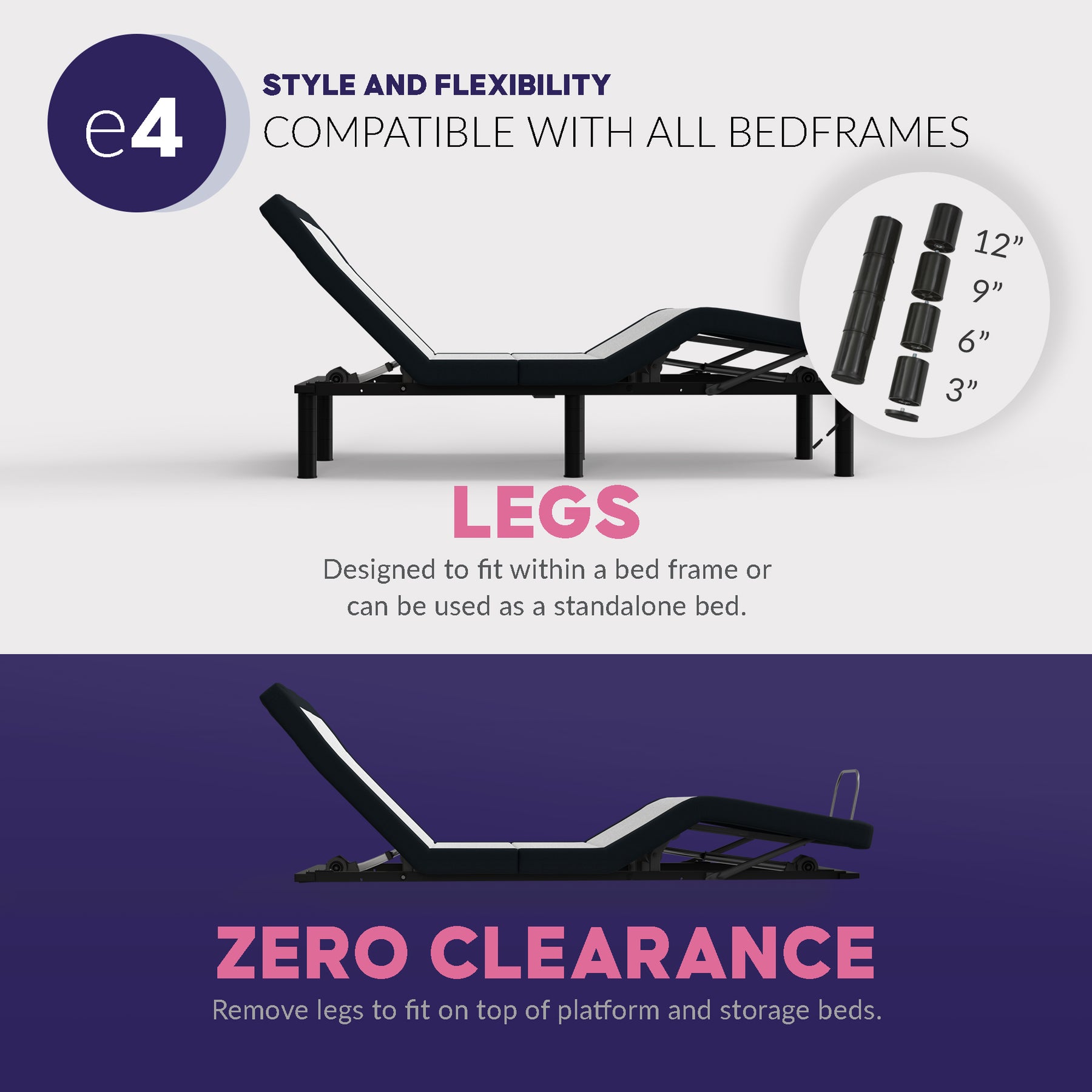 Blissful Nights e4 Adjustable Bed Frame - Premium Features - Massage